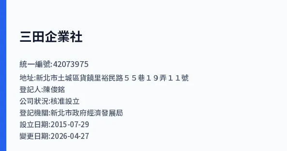 三田企業社的照片-統編 42073975(新北市) 公司登記資料與營業項目詳細圖表