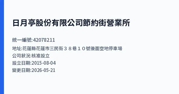 日月亭股份有限公司節約街營業所的照片-統編 42078211(花蓮縣) 公司登記資料與營業項目詳細圖表