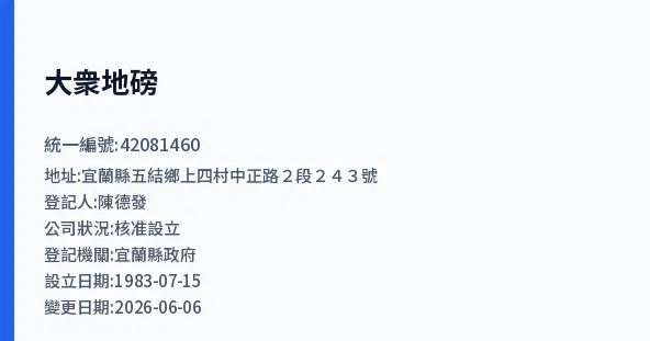 大衆地磅的照片-統編 42081460(宜蘭縣) 公司登記資料與營業項目詳細圖表