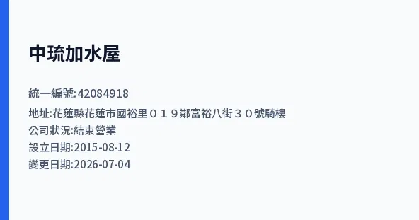 中琉加水屋的照片-統編 42084918(花蓮縣) 公司登記資料與營業項目詳細圖表