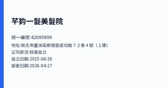 芊鈞一髮美髮院的照片-統編 42095909(新北市) 公司登記資料與營業項目詳細圖表