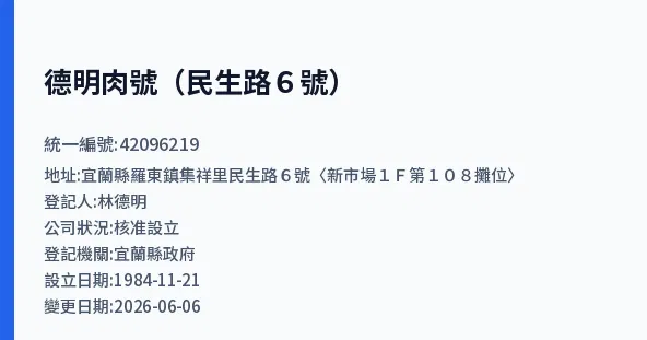 德明肉號(民生路6號)的照片-統編 42096219(宜蘭縣) 公司登記資料與營業項目詳細圖表
