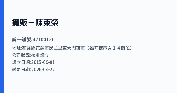 攤販-陳東榮的照片-統編 42100136(花蓮縣) 公司登記資料與營業項目詳細圖表