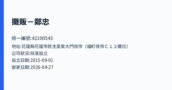 攤販-鄭忠的照片-統編 42100543(花蓮縣) 公司登記資料與營業項目詳細圖表