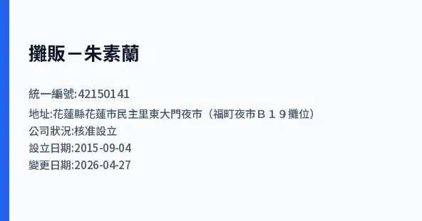 攤販-朱素蘭的照片-統編 42150141(花蓮縣) 公司登記資料與營業項目詳細圖表