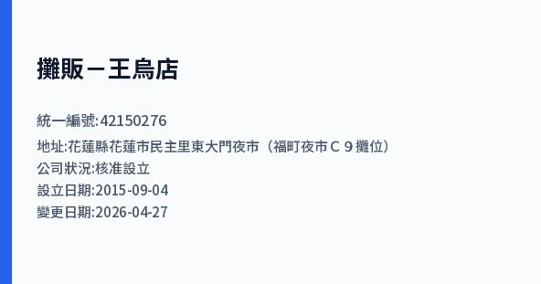 攤販-王烏店的照片-統編 42150276(花蓮縣) 公司登記資料與營業項目詳細圖表