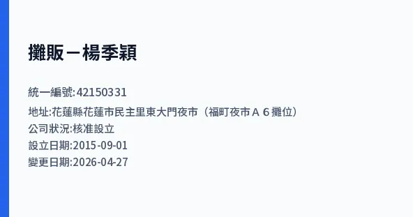攤販-楊季穎的照片-統編 42150331(花蓮縣) 公司登記資料與營業項目詳細圖表