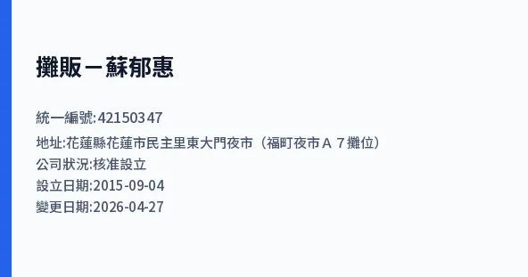 攤販-蘇郁惠的照片-統編 42150347(花蓮縣) 公司登記資料與營業項目詳細圖表