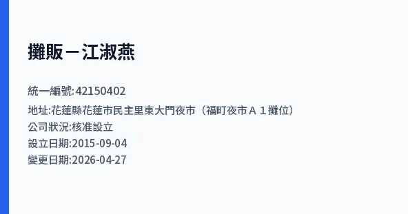 攤販-江淑燕的照片-統編 42150402(花蓮縣) 公司登記資料與營業項目詳細圖表