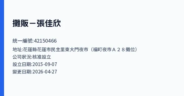 攤販-張佳欣的照片-統編 42150466(花蓮縣) 公司登記資料與營業項目詳細圖表