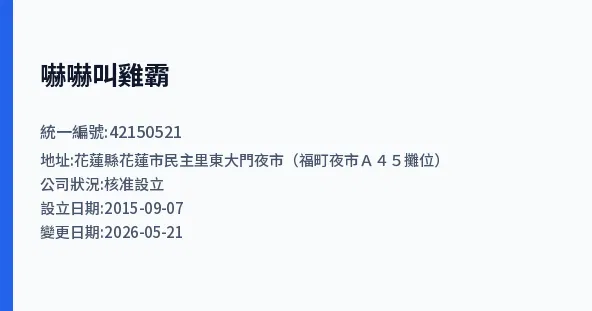 嚇嚇叫雞霸的照片-統編 42150521(花蓮縣) 公司登記資料與營業項目詳細圖表