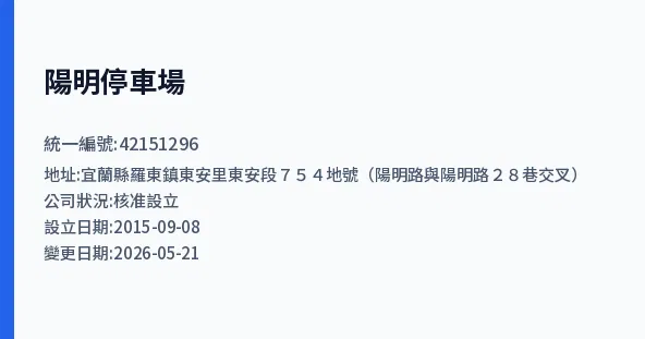 陽明停車場的照片-統編 42151296(宜蘭縣) 公司登記資料與營業項目詳細圖表
