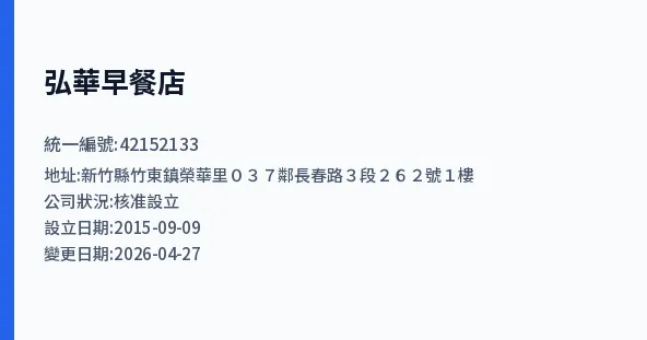 弘華早餐店的照片-統編 42152133(新竹縣) 公司登記資料與營業項目詳細圖表