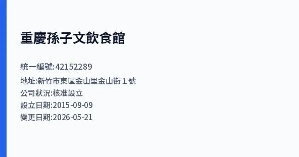 重慶孫子文飲食館的照片-統編 42152289(新竹市) 公司登記資料與營業項目詳細圖表
