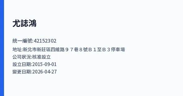 尤誌鴻的照片-統編 42152302(新北市) 公司登記資料與營業項目詳細圖表