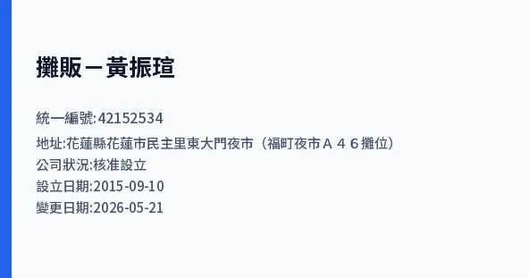 攤販-黃振瑄的照片-統編 42152534(花蓮縣) 公司登記資料與營業項目詳細圖表