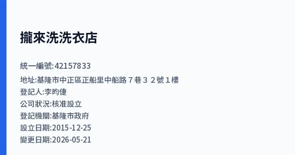 攏來洗洗衣店的照片-統編 42157833(基隆市) 公司登記資料與營業項目詳細圖表