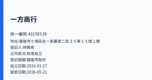 一方商行的照片-統編 42158538(基隆市) 公司登記資料與營業項目詳細圖表