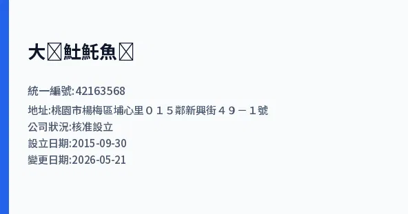 大𤐣𩵚魠魚焿的照片-統編 42163568(桃園市) 公司登記資料與營業項目詳細圖表