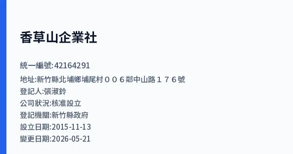 香草山企業社的照片-統編 42164291(新竹縣) 公司登記資料與營業項目詳細圖表