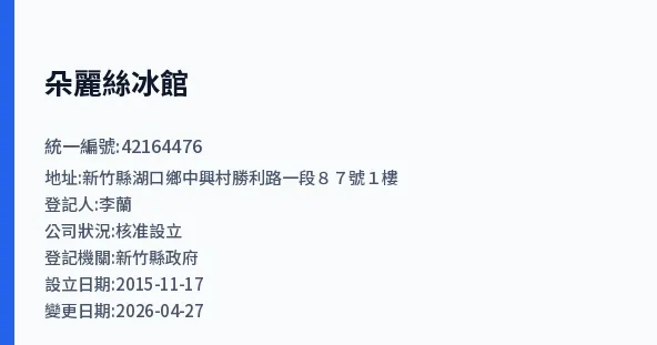 朵麗絲冰館的照片-統編 42164476(新竹縣) 公司登記資料與營業項目詳細圖表
