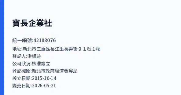 寶長企業社的照片-統編 42188076(新北市) 公司登記資料與營業項目詳細圖表