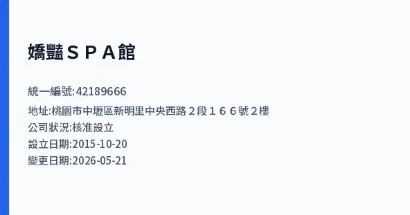 嬌豔SPA館的照片-統編 42189666(桃園市) 公司登記資料與營業項目詳細圖表