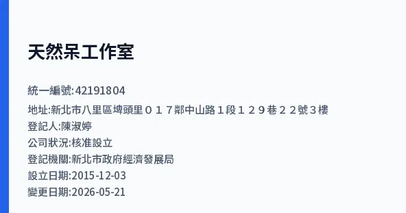 天然呆工作室的照片-統編 42191804(新北市) 公司登記資料與營業項目詳細圖表