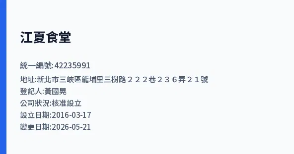 江夏食堂的照片-統編 42235991(新北市) 公司登記資料與營業項目詳細圖表