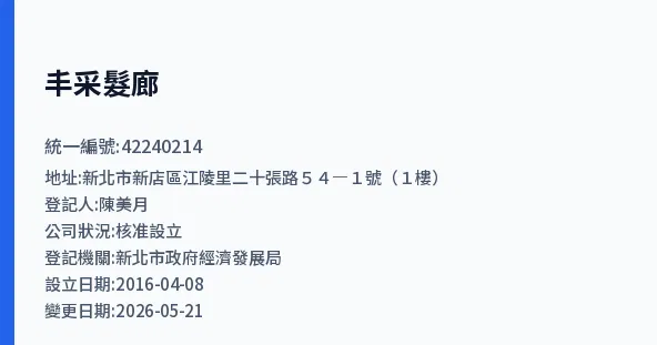 丰采髮廊的照片-統編 42240214(新北市) 公司登記資料與營業項目詳細圖表