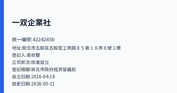 一双企業社的照片-統編 42242450(新北市) 公司登記資料與營業項目詳細圖表