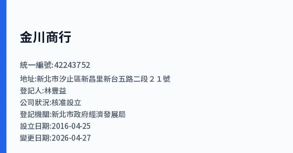 金川商行的照片-統編 42243752(新北市) 公司登記資料與營業項目詳細圖表