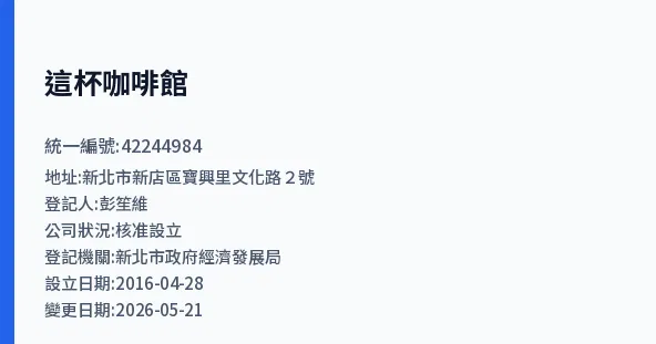 這杯咖啡館的照片-統編 42244984(新北市) 公司登記資料與營業項目詳細圖表