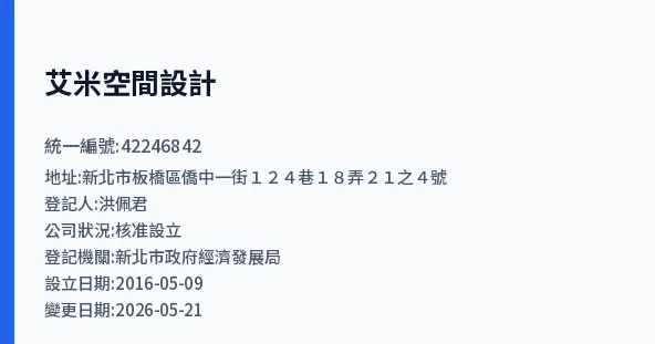 艾米空間設計的照片-統編 42246842(新北市) 公司登記資料與營業項目詳細圖表