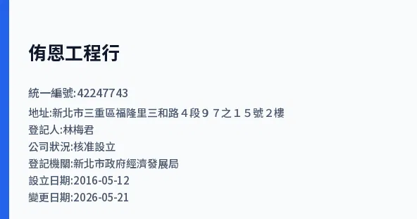 侑恩工程行的照片-統編 42247743(新北市) 公司登記資料與營業項目詳細圖表