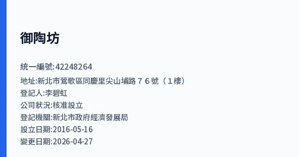 御陶坊的照片-統編 42248264(新北市) 公司登記資料與營業項目詳細圖表