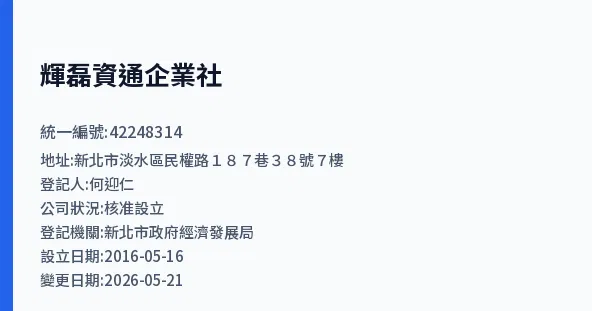 輝磊資通企業社的照片-統編 42248314(新北市) 公司登記資料與營業項目詳細圖表