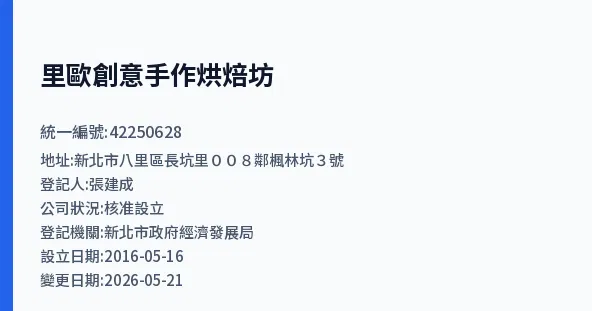 里歐創意手作烘焙坊的照片-統編 42250628(新北市) 公司登記資料與營業項目詳細圖表