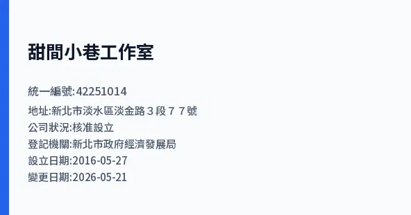 甜間小巷工作室的照片-統編 42251014(新北市) 公司登記資料與營業項目詳細圖表