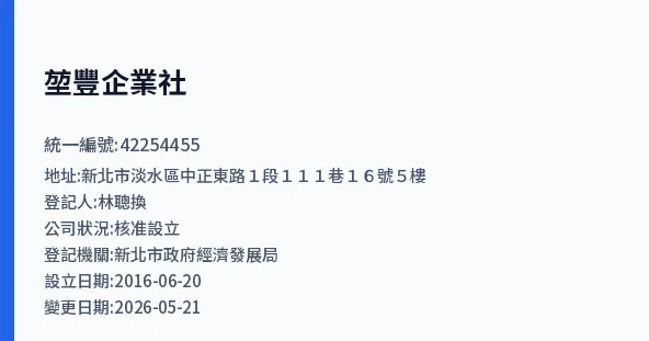堃豐企業社的照片-統編 42254455(新北市) 公司登記資料與營業項目詳細圖表