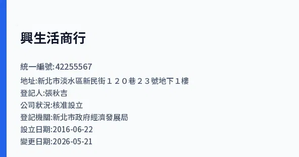 興生活商行的照片-統編 42255567(新北市) 公司登記資料與營業項目詳細圖表