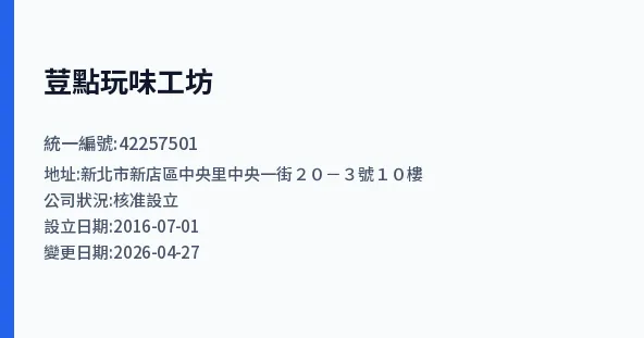 荳點玩味工坊的照片-統編 42257501(新北市) 公司登記資料與營業項目詳細圖表