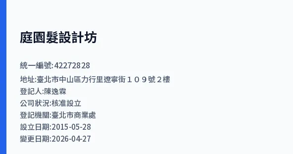 庭園髮設計坊的照片-統編 42272828(臺北市) 公司登記資料與營業項目詳細圖表