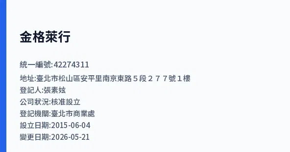 金格萊行的照片-統編 42274311(臺北市) 公司登記資料與營業項目詳細圖表