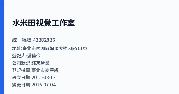 水米田視覺工作室的照片-統編 42282826(臺北市) 公司登記資料與營業項目詳細圖表