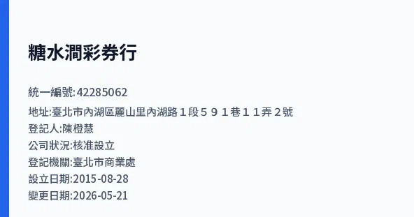糖水澗彩券行的照片-統編 42285062(臺北市) 公司登記資料與營業項目詳細圖表
