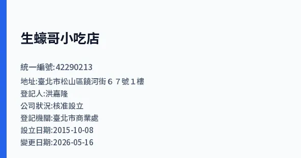 生蠔哥小吃店的照片-統編 42290213(臺北市) 公司登記資料與營業項目詳細圖表
