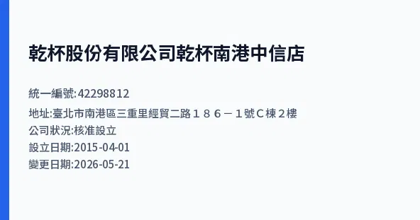 乾杯股份有限公司乾杯南港中信店的照片-統編 42298812(臺北市) 公司登記資料與營業項目詳細圖表