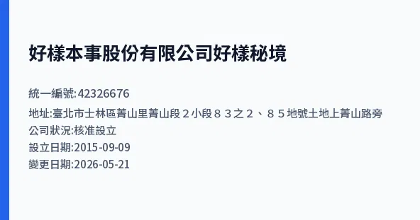 好樣本事股份有限公司好樣秘境的照片-統編 42326676(臺北市) 公司登記資料與營業項目詳細圖表