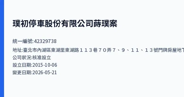 璞初停車股份有限公司蒔璞案的照片-統編 42329738(臺北市) 公司登記資料與營業項目詳細圖表